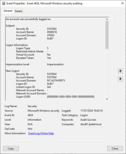 Windows Event ID 4624 for Successful Logons