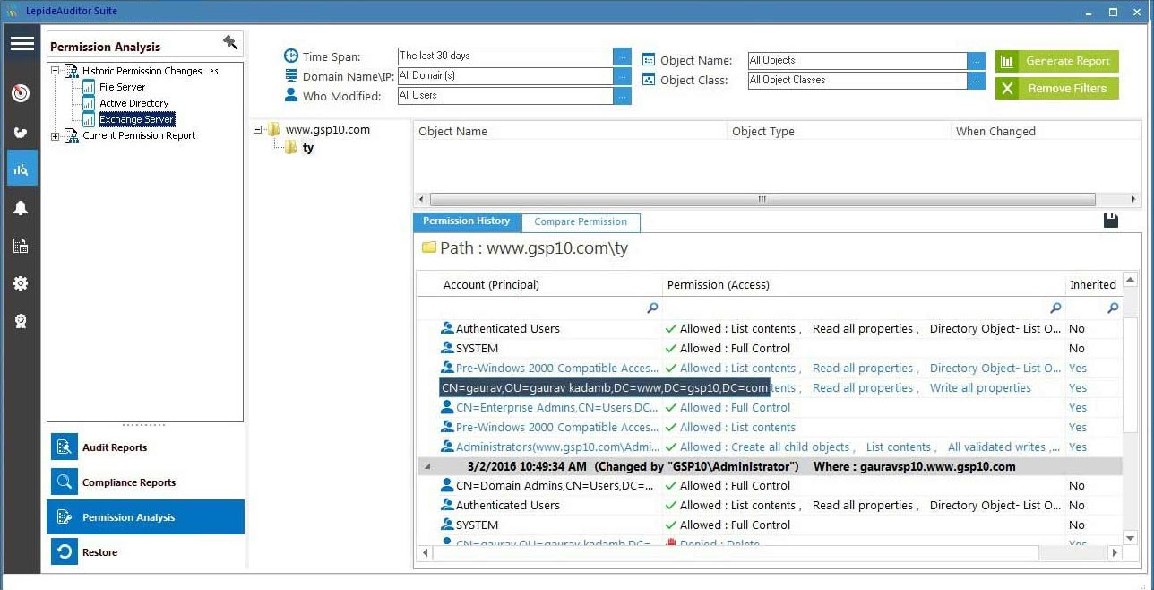 Permission change analysis of Active Directory, Exchange and File ...