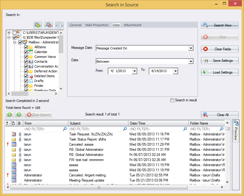 Search from Backup and Restore with Exchange Manager Tool