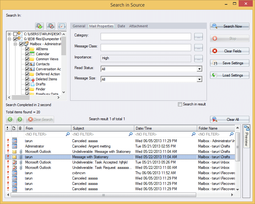 Search from Backup and Restore with Exchange Manager Tool